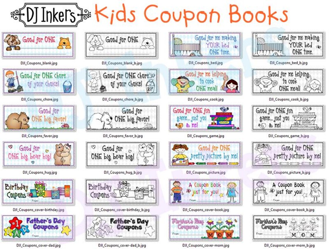Kids Coupon Book - Printable Gift Idea for Parents From the Kids for Birthday, Mother's Day or ...