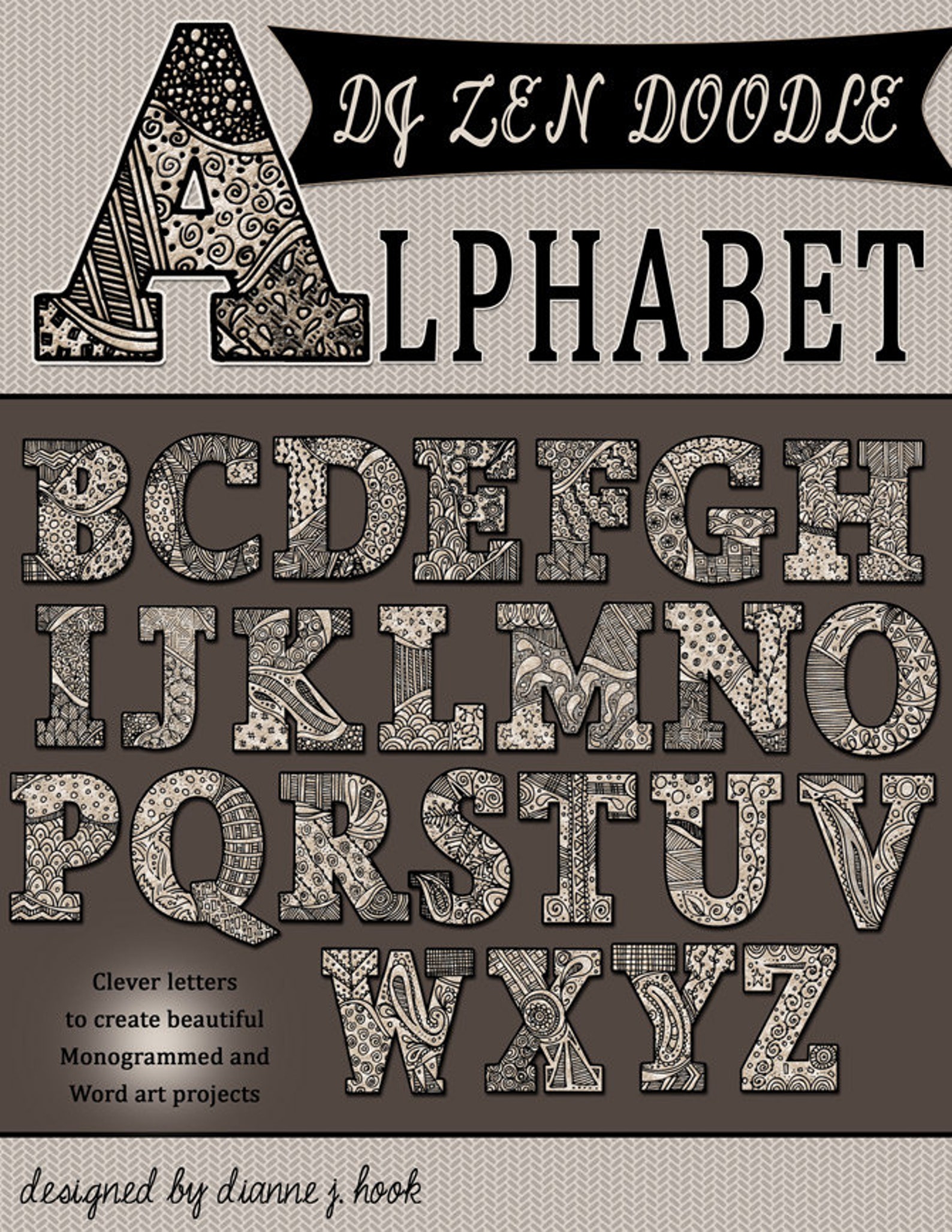 Zen-doodle Alphabet - Monogram Letter Clip Art by DJ Inkers - Etsy