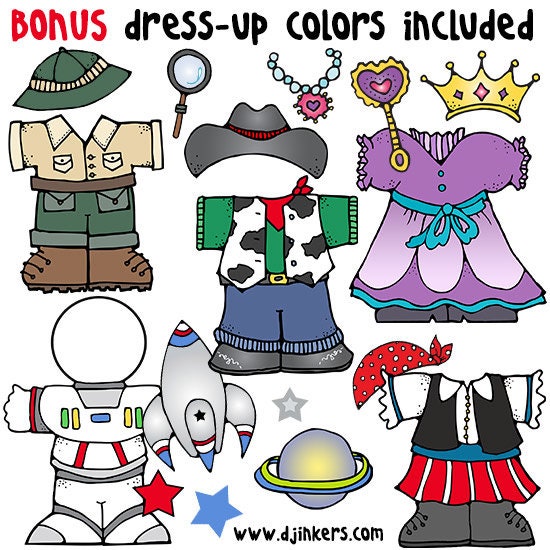 Costume Dress-up Kids Printable Paper Dolls in Black & White and Color ...