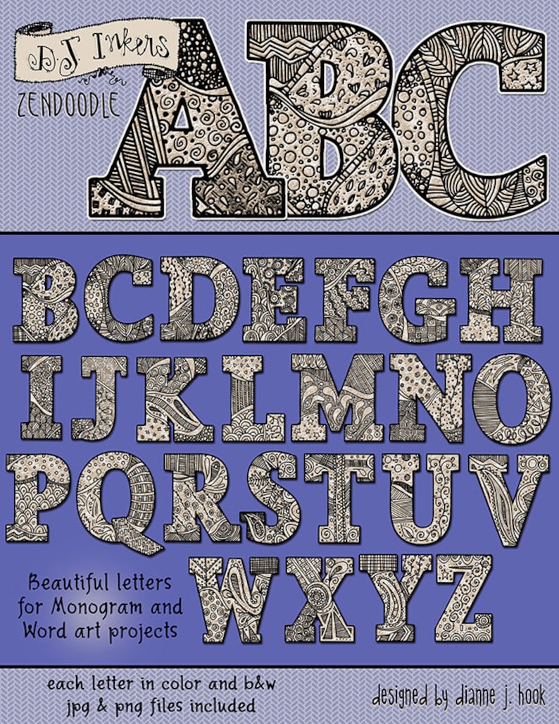 Zen-doodle Alphabet - Monogram Letter Clip Art by DJ Inkers - Etsy