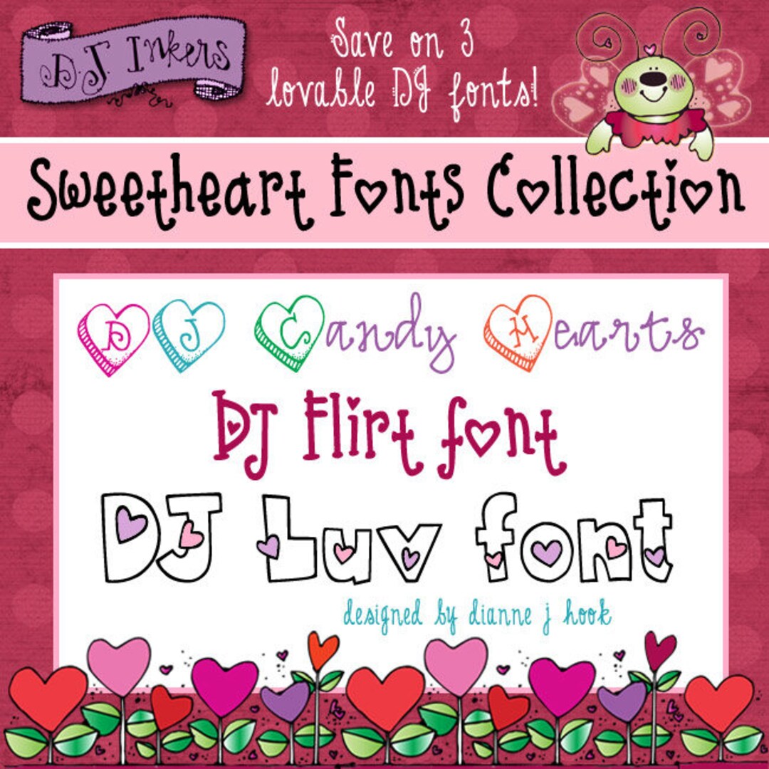 Sweetheart Fonts Collection - Hearts and Valentine Lettering by DJ ...