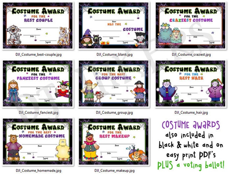 Halloween Costume Awards Printable Certificates - Etsy