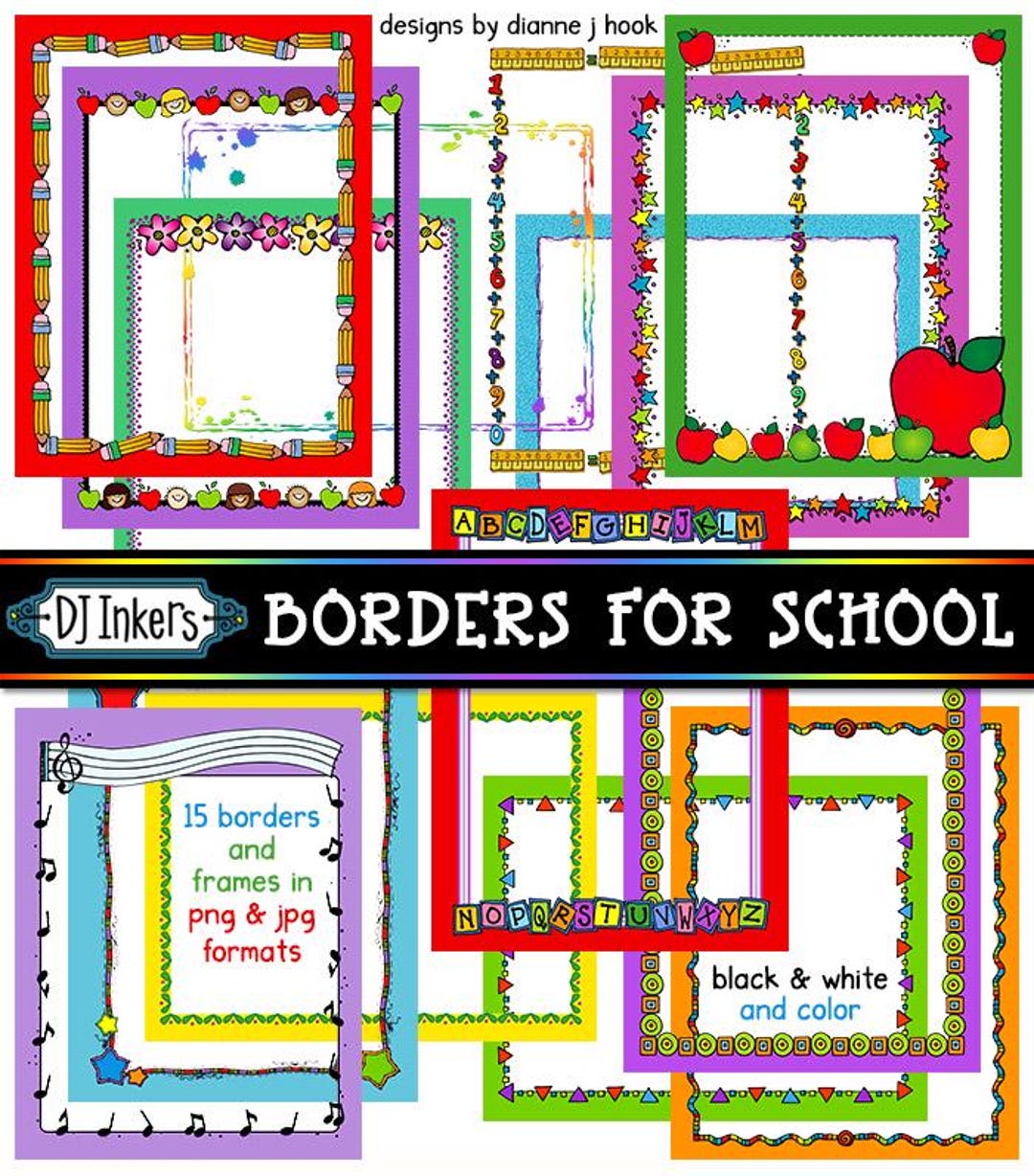 Borders for School Clip Art - 11 Full Page Borders for Teachers in ...