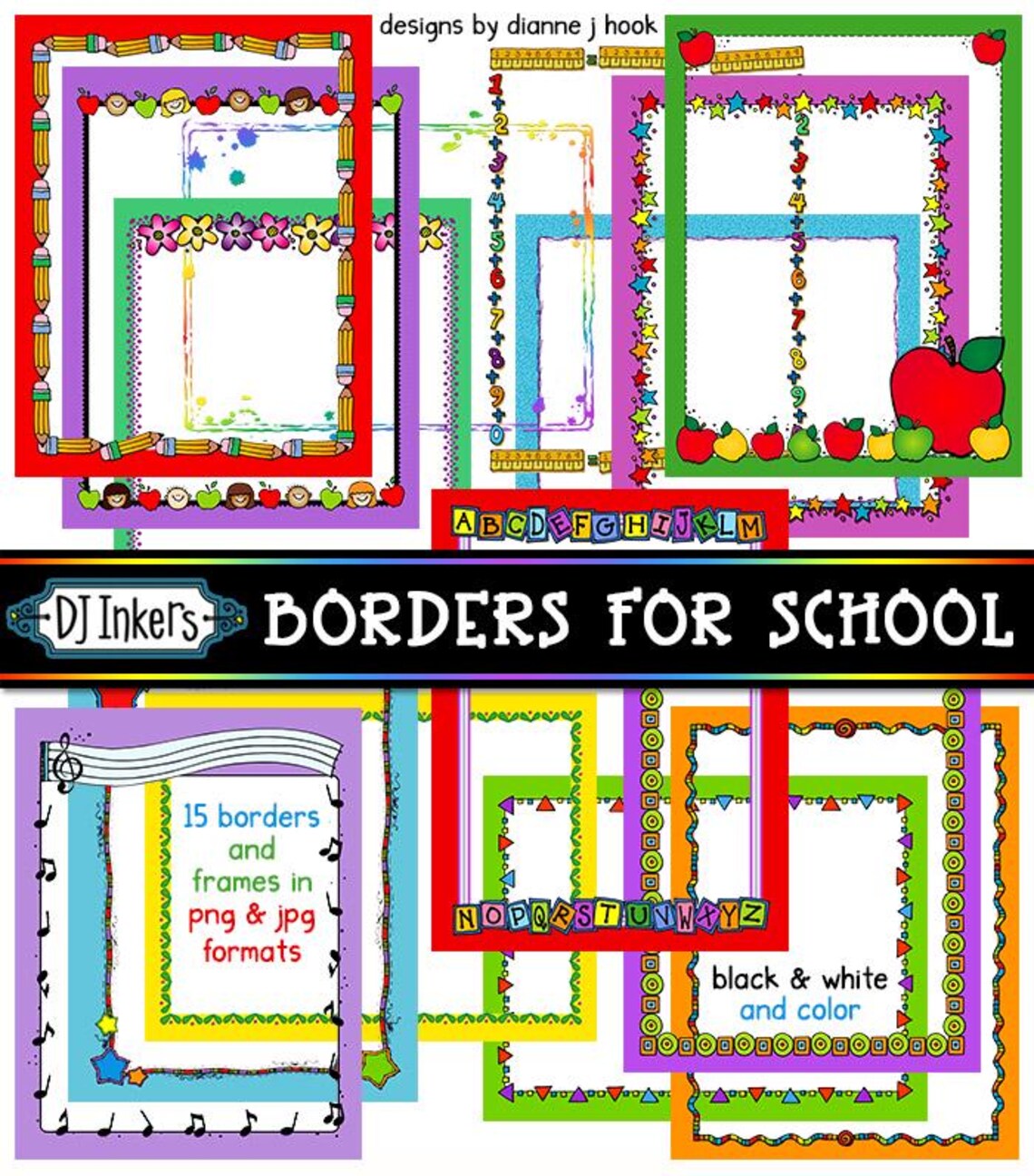 Borders for School - Full Page Clip Art Borders for Teachers and Binder ...