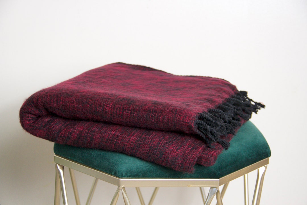 Yak Wool Blanket Large Shawl Wrap Burgundy Blanket Sofa Couch Throw ...
