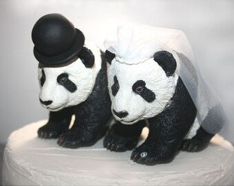 Panda bear wedding cake topper bride and groom decorations