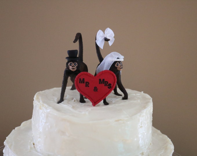 Monkey Bride and Groom Custom Wedding Cake Topper Animal - Etsy