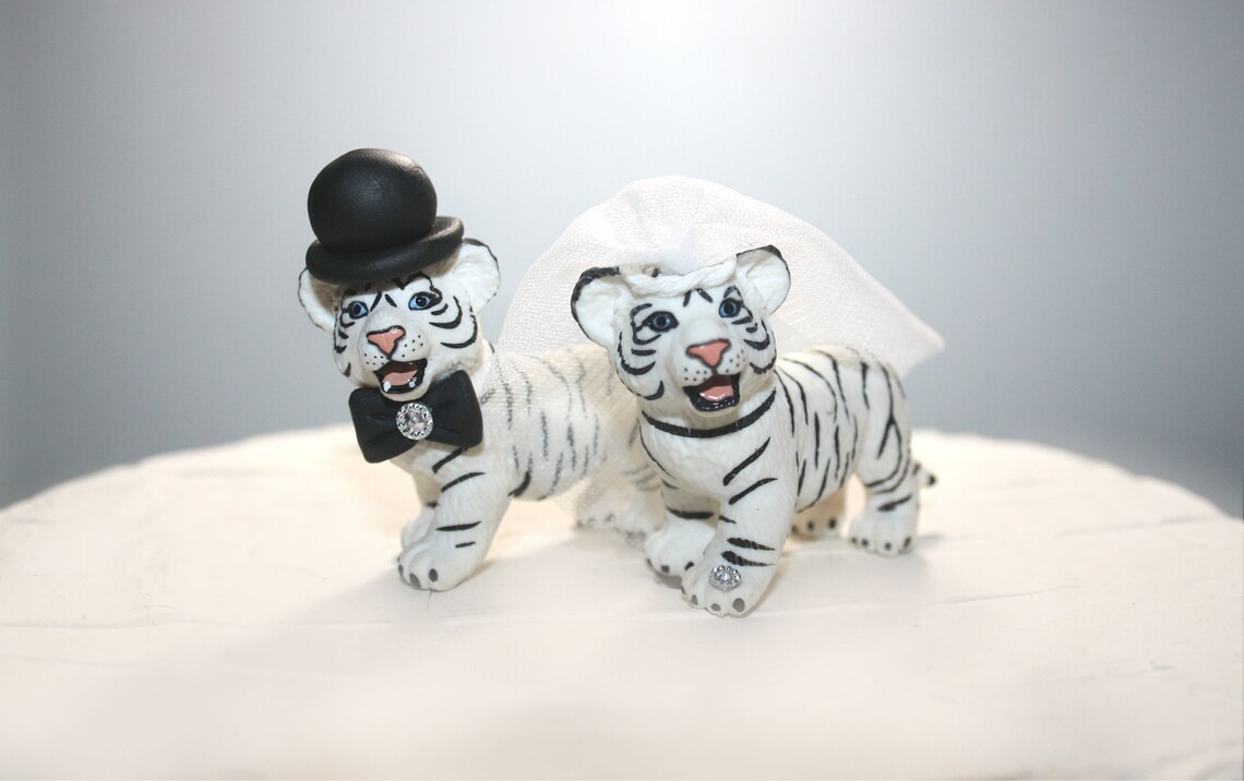 White Tiger Cake Toppers - Bride and Groom - Custom Cake Toppers ...