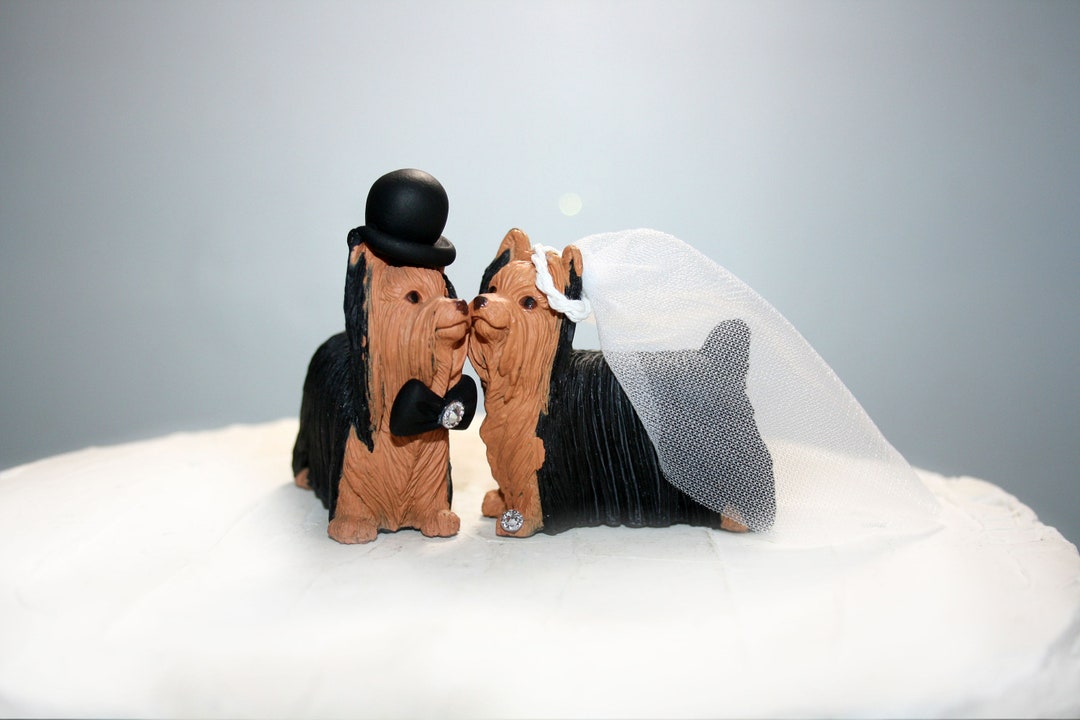 Yorkshire Terriers - Wedding Cake Toppers - Small Dogs - Bride and ...