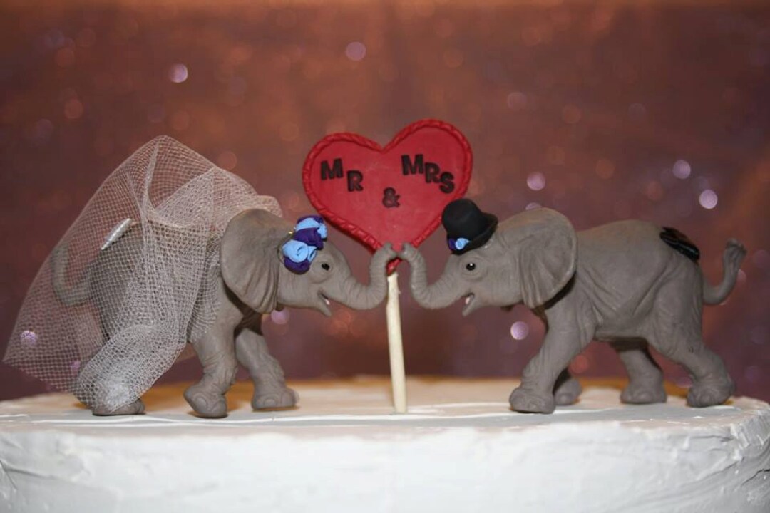 Elephant Custom Wedding Cake Toppers - Animal Wedding Cake Toppers ...