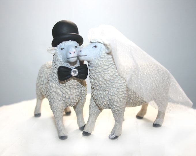 Sheep Cake Toppers - Wedding Cake Toppers - Bride and Groom - Farm ...