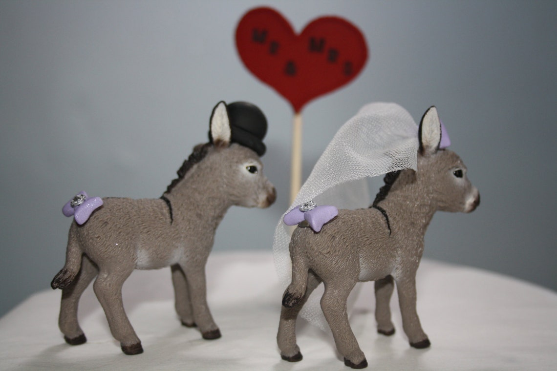 Donkey Wedding Cake Toppers Bride and Groom Donkeys | Etsy