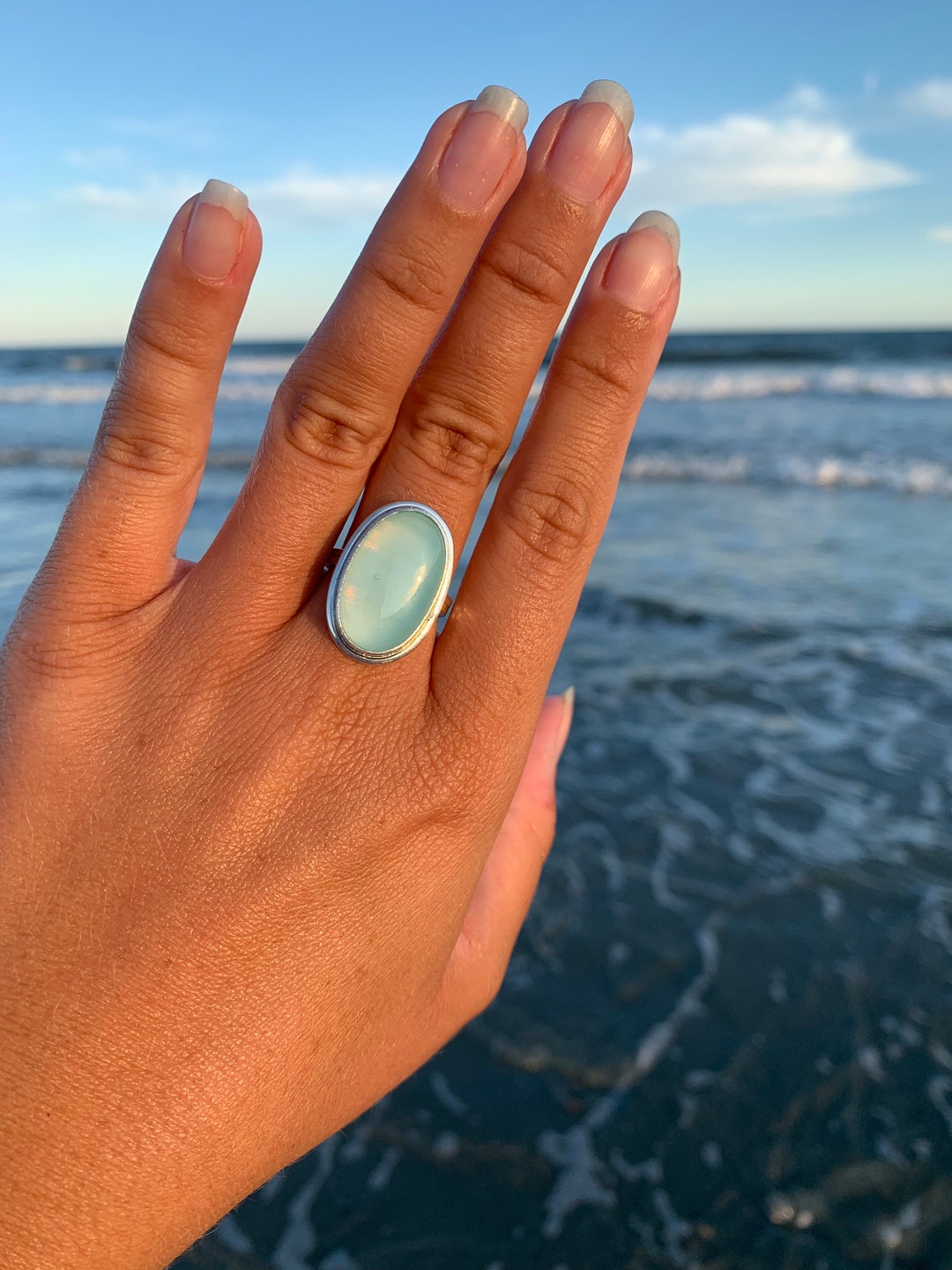 Ocean Blue Ring. Large Oval Ring. Glass Ring. Size 8. - Etsy