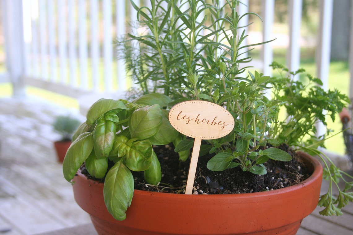 Les Herbes Tag // French Herb Tag // Plant Markers // Engraved Plant ...