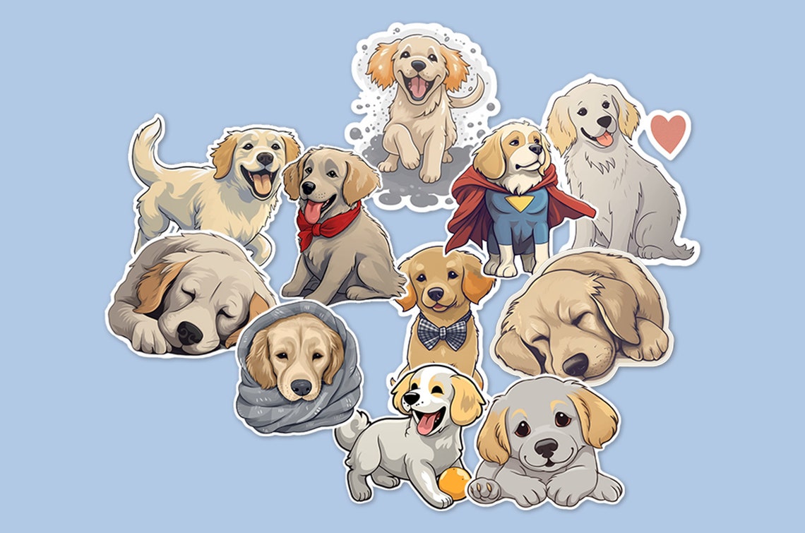 11 Golden Retriever Clipart Stickers, Dog Clipart, Cartoon Stickers ...