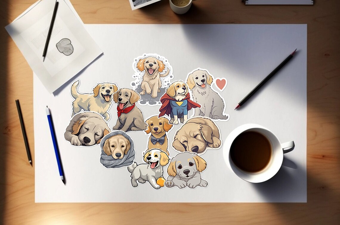11 Golden Retriever Clipart Stickers, Dog Clipart, Cartoon Stickers ...