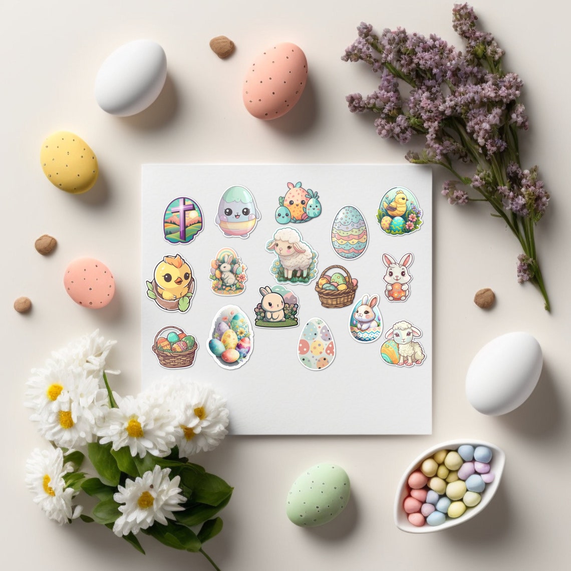 Easter Cartoon Stickers Clipart, 16 Cartoon Printable PNG Files ...