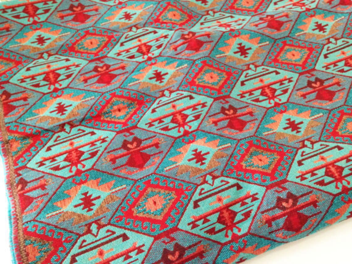 Blue Ethnic Tribal Upholstery Fabric Double-faced Cloth | Etsy