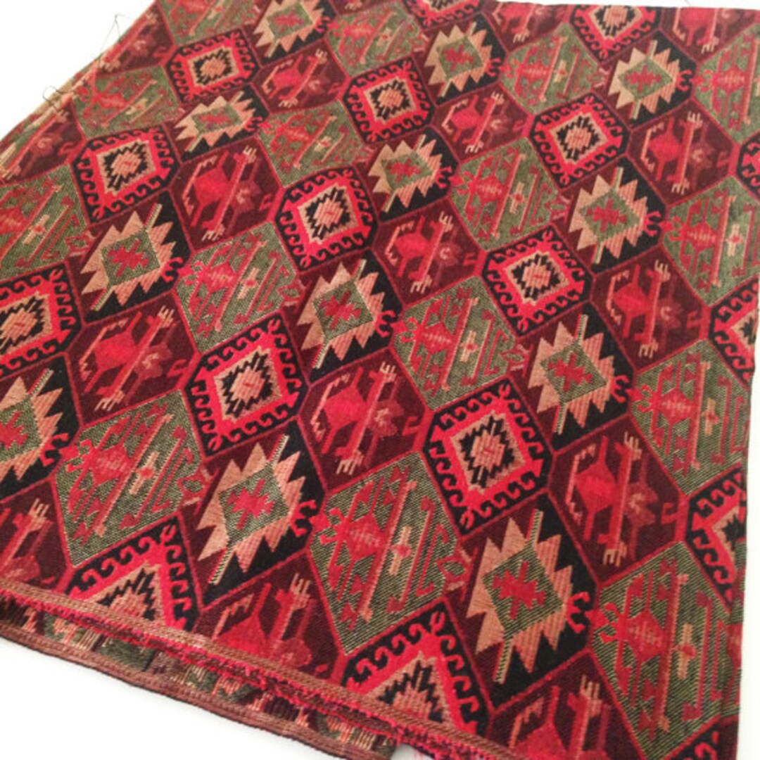 Red Upholstery Fabric Turkish, Ethnic Fabric, Carpet Fabric, Geometric ...