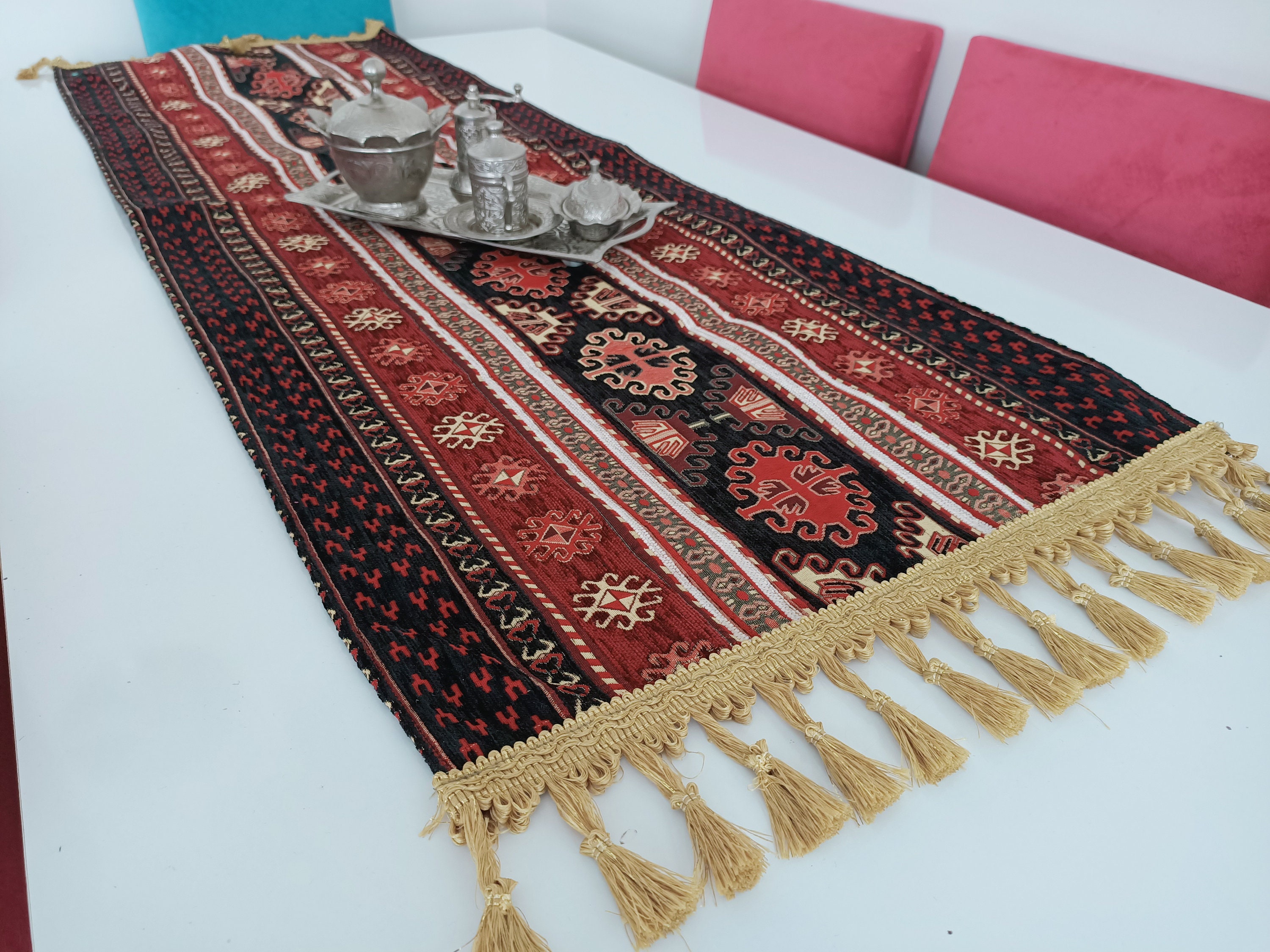 Turkish Kilim Table Runner Geometric Tapestry 0ttoman - Etsy