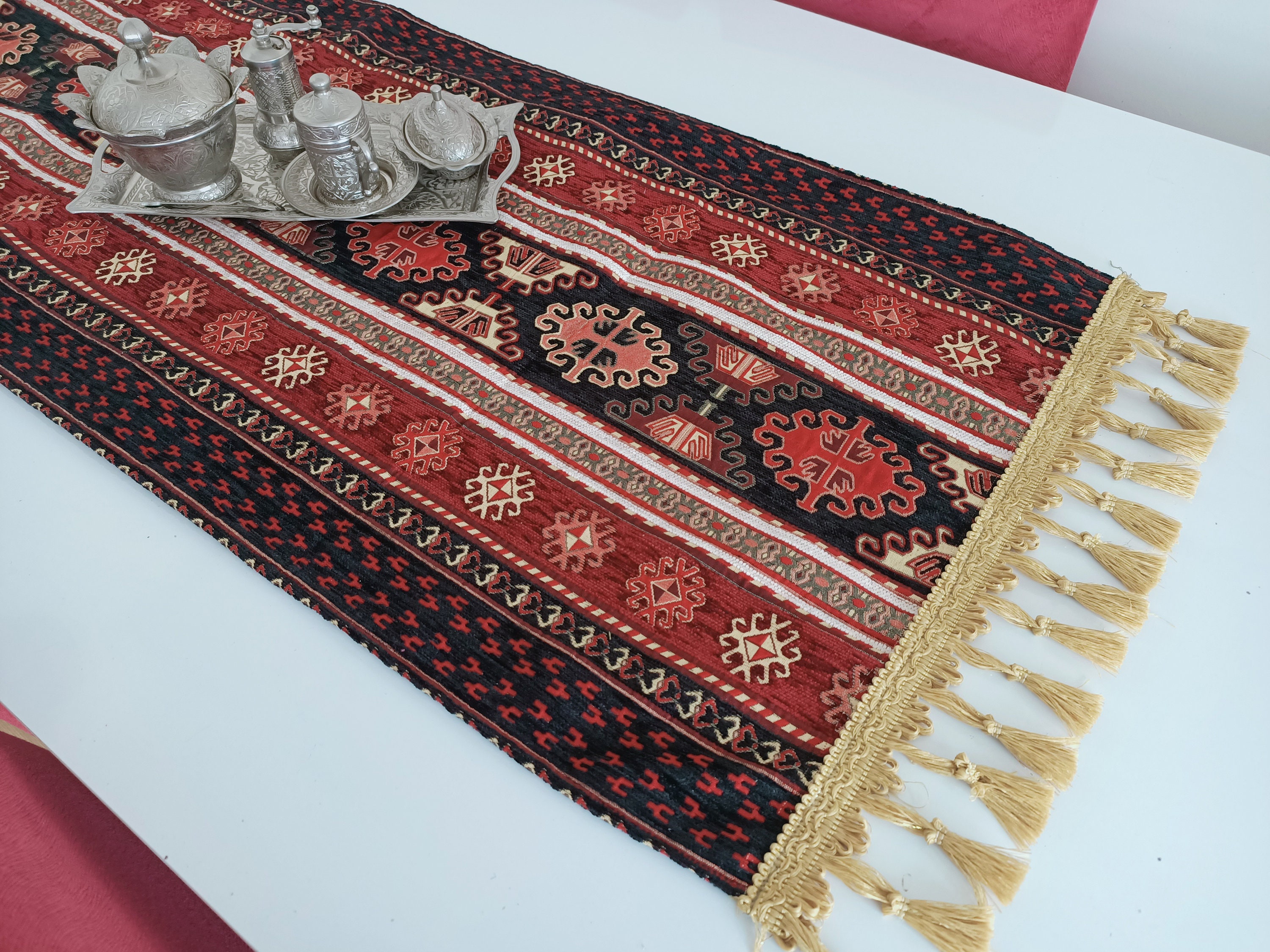 Turkish Kilim Table Runner Geometric Tapestry 0ttoman - Etsy