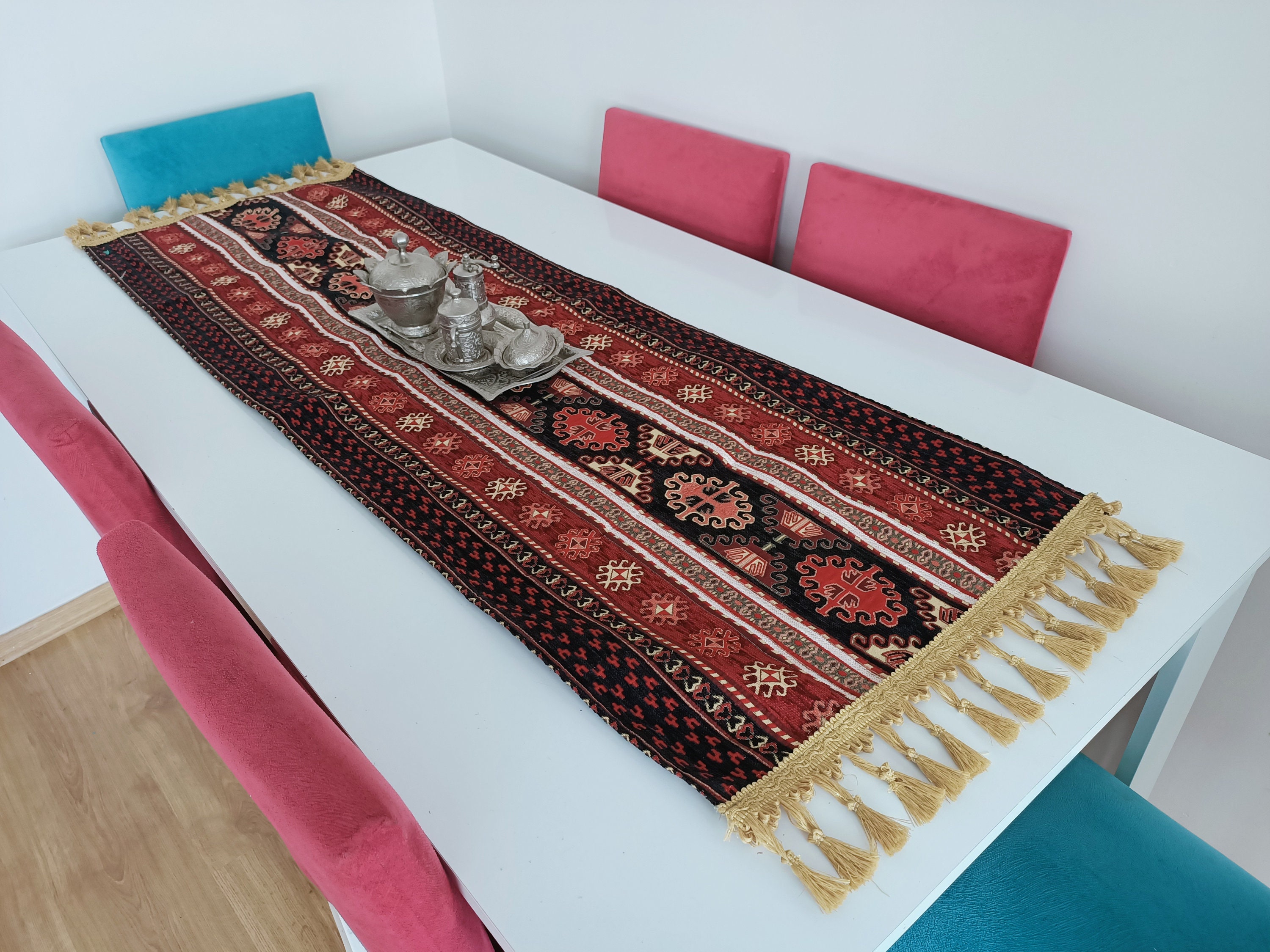 Turkish Kilim Table Runner Geometric Tapestry 0ttoman - Etsy