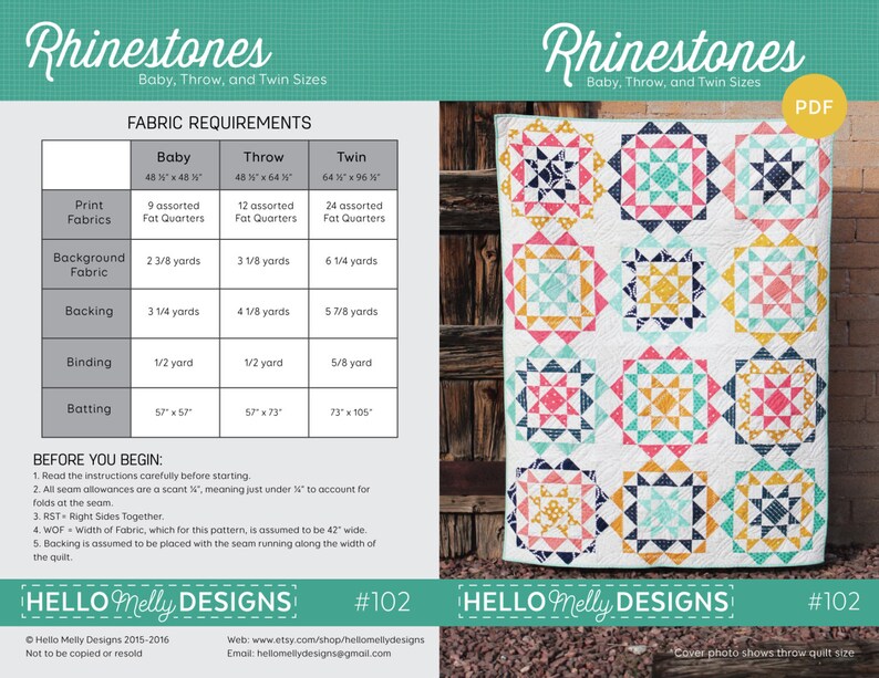 Rhinestones Quilt Pattern-pdf - Etsy