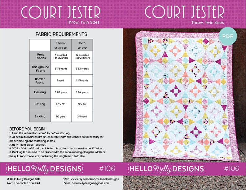 Court Jester Quilt Pattern PDF - Etsy