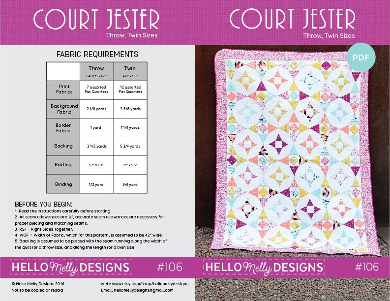 Court Jester Quilt Pattern PDF - Etsy