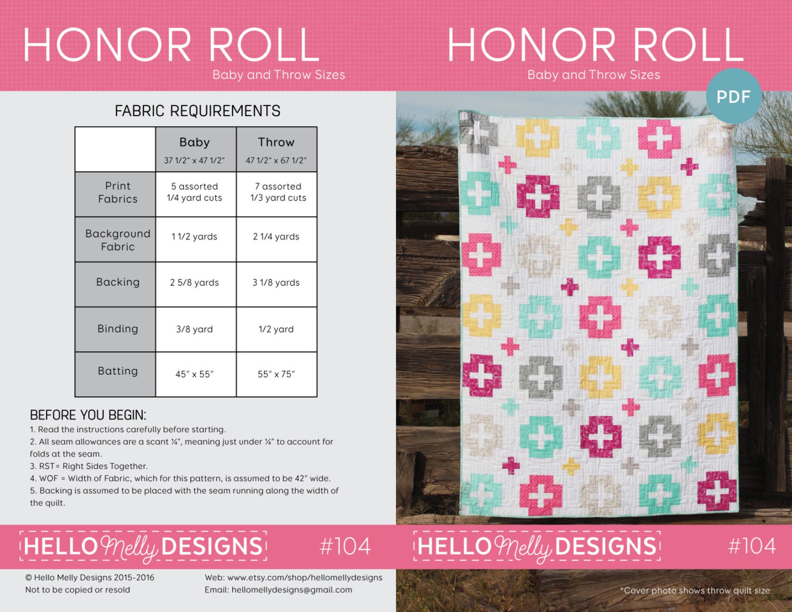 Honor Roll Quilt Pattern- PDF - Etsy