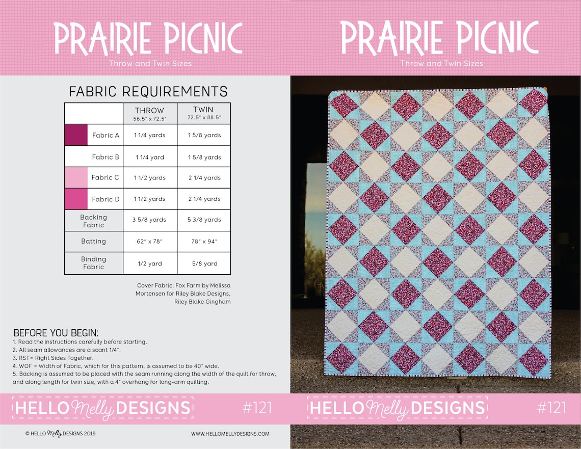 Prairie Picnic Quilt Pattern PDF - Etsy