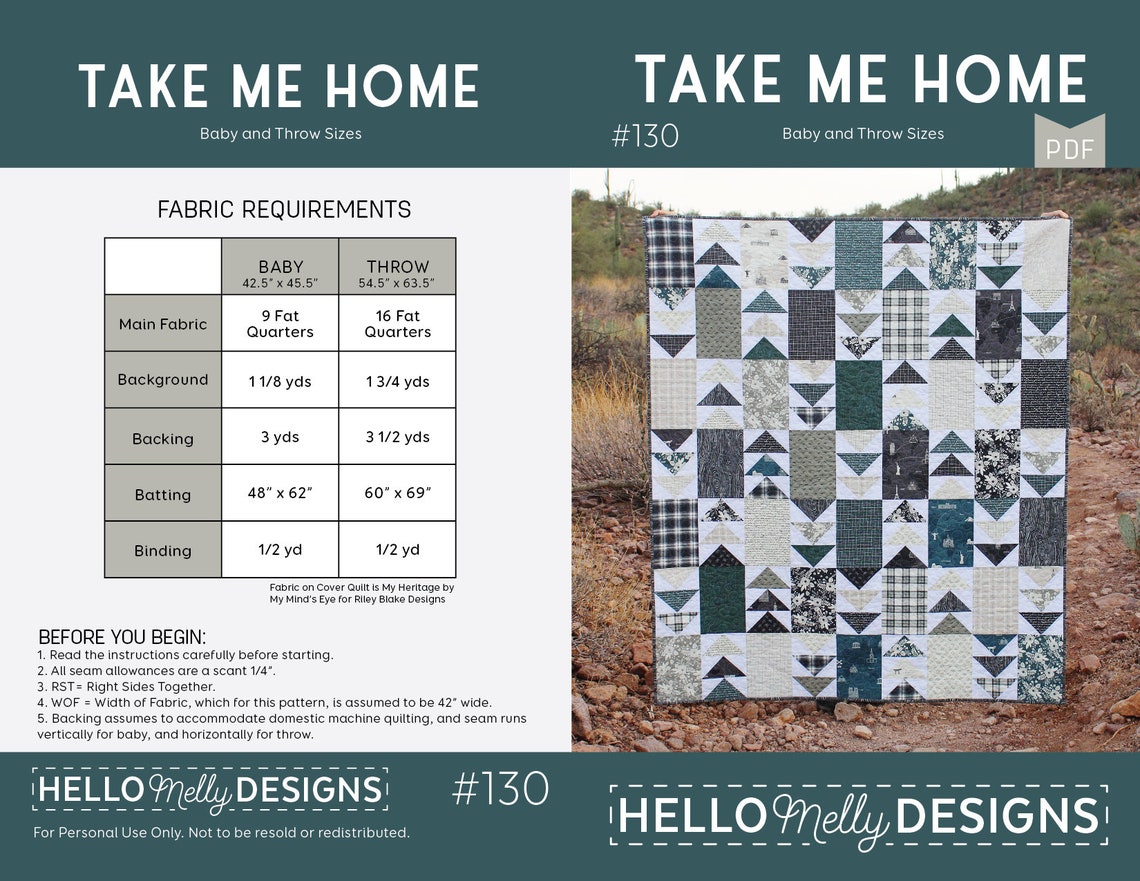 Take Me Home Quilt Pattern PDF - Etsy