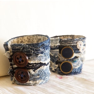 Denim Cuff Bracelet, Wearable Art, Upcycled Jewellery, Fabric Jewellery ...