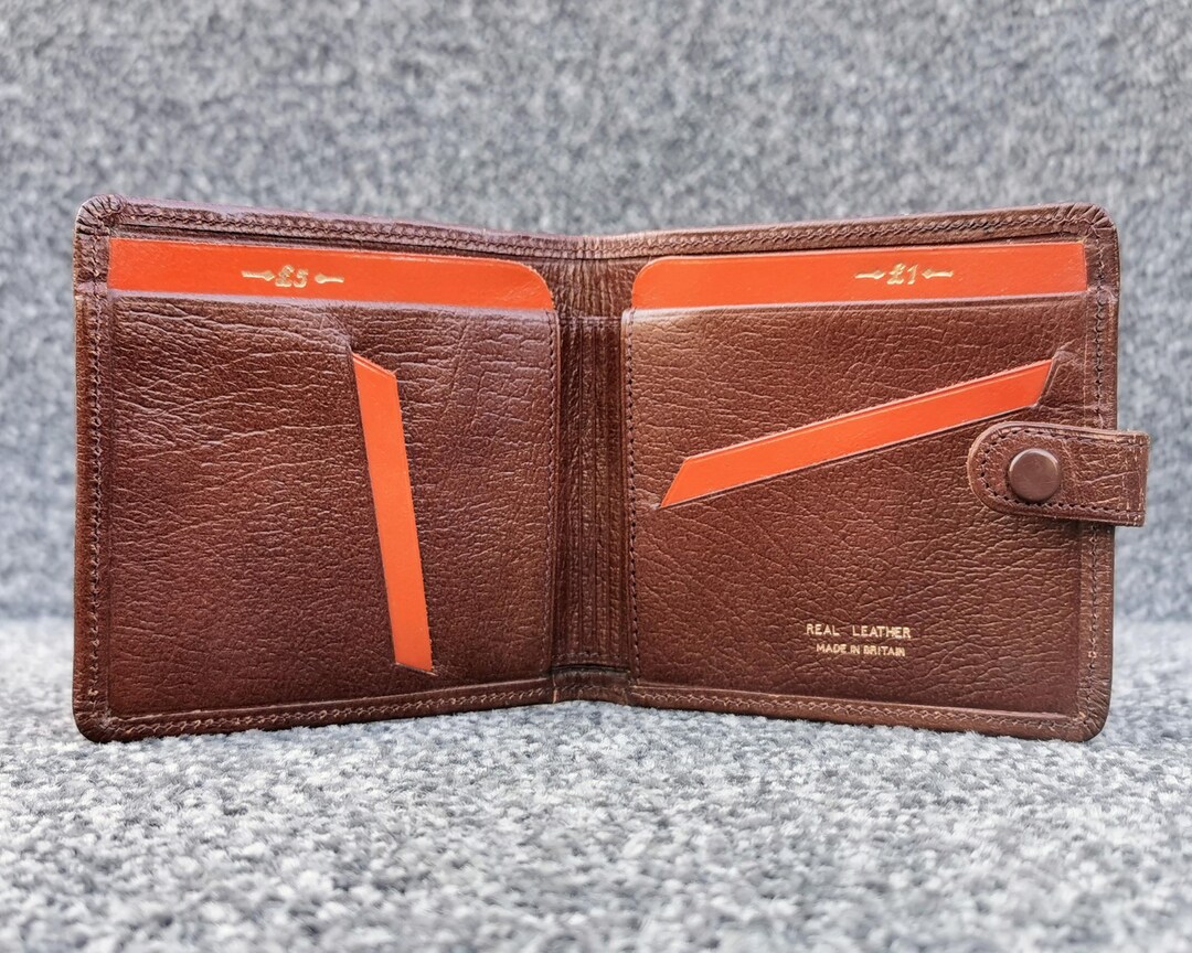 Vintage Two-tone Leather Pocket Wallet, Notes Cards Stamp Pocket Tab ...