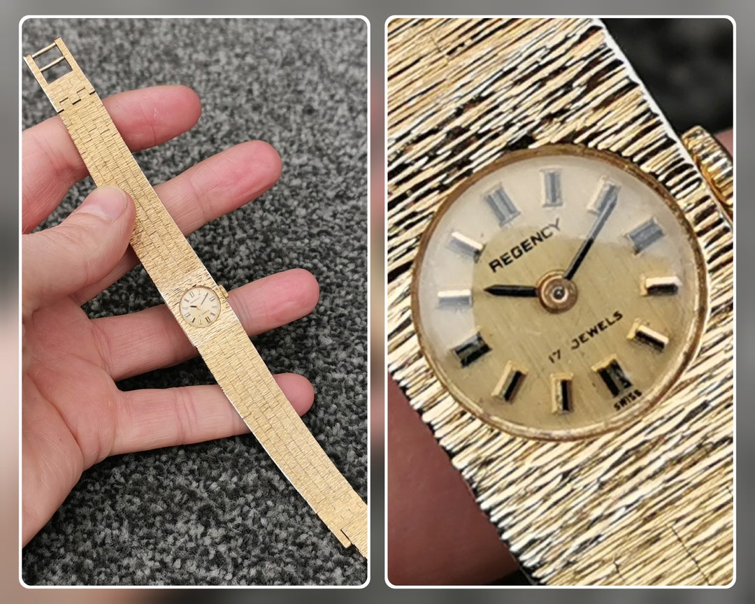 1980 Regency Watch Swiss Made 17 Jewels Gold-plated Bark Effect ...