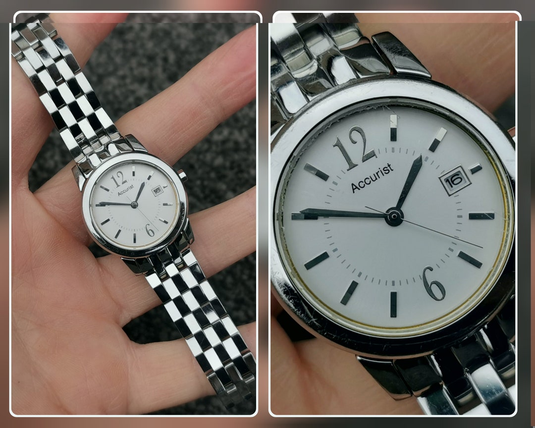 Classic Accurist Quartz Watch Round Silver Dial Date Indicator Steel ...