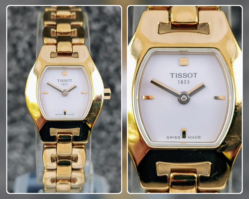 Tissot 1853 Swiss Made Quartz Watch, White Cushion Dial, Gold-plated ...