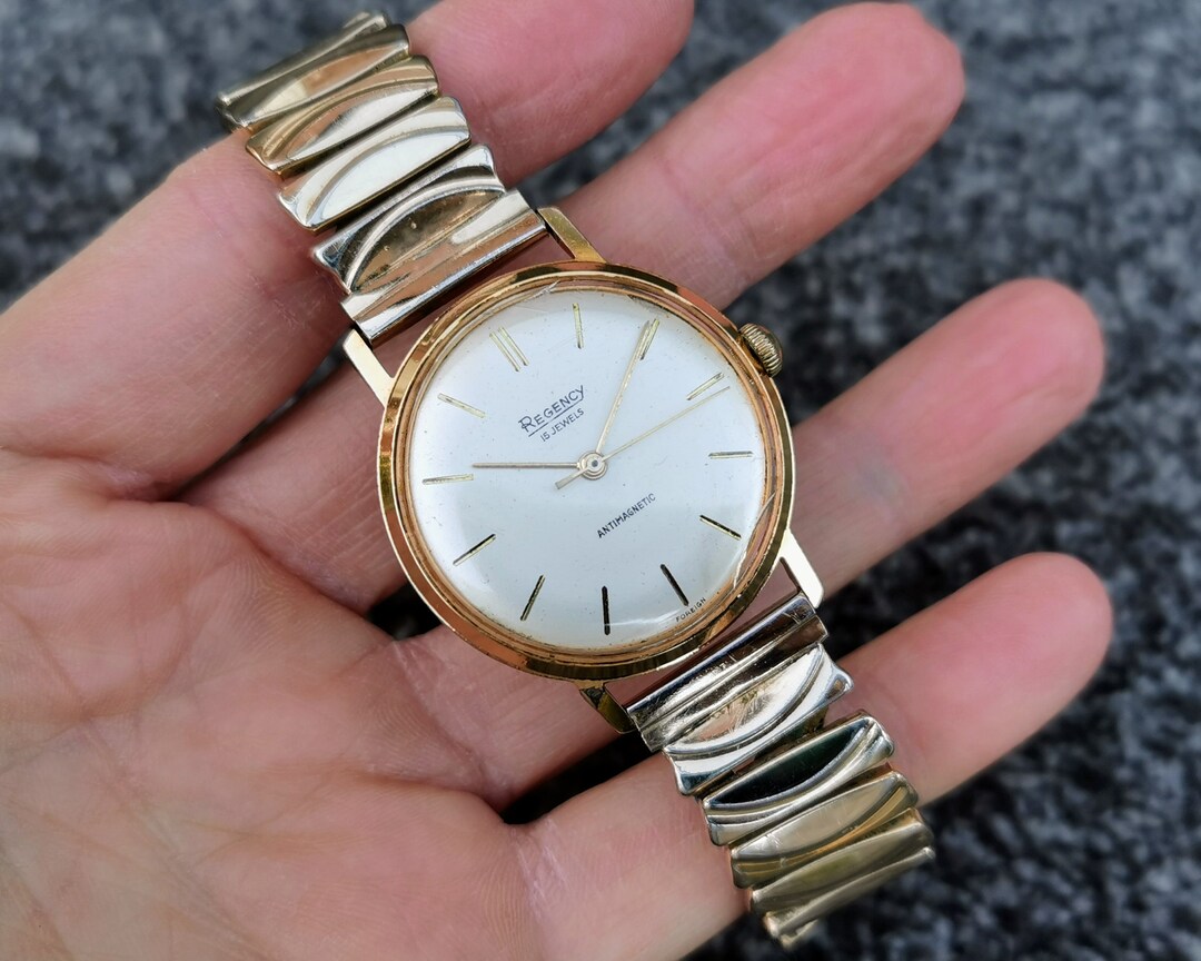 1960s Mens Vintage Watch, Regency 15 Jewels, Round Champagne Dial ...