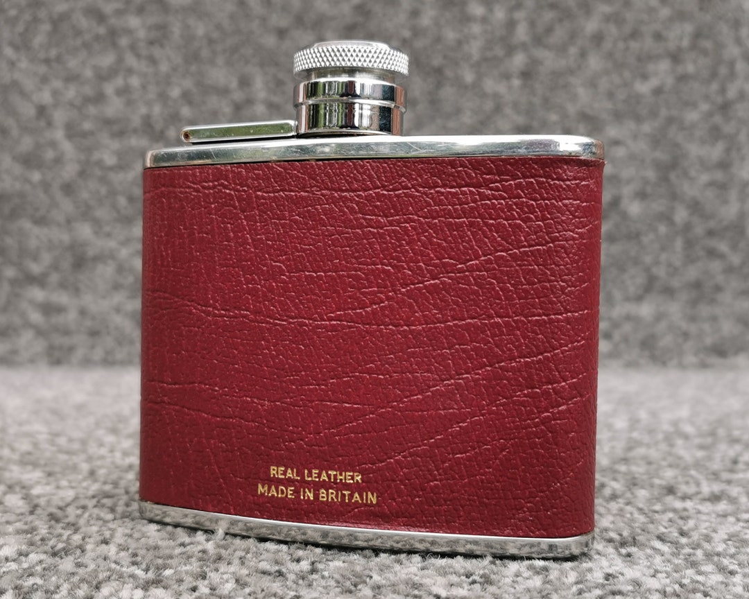 Vintage English 4oz, 118ml Hip Flask Real Leather Stainless Steel, Easy ...