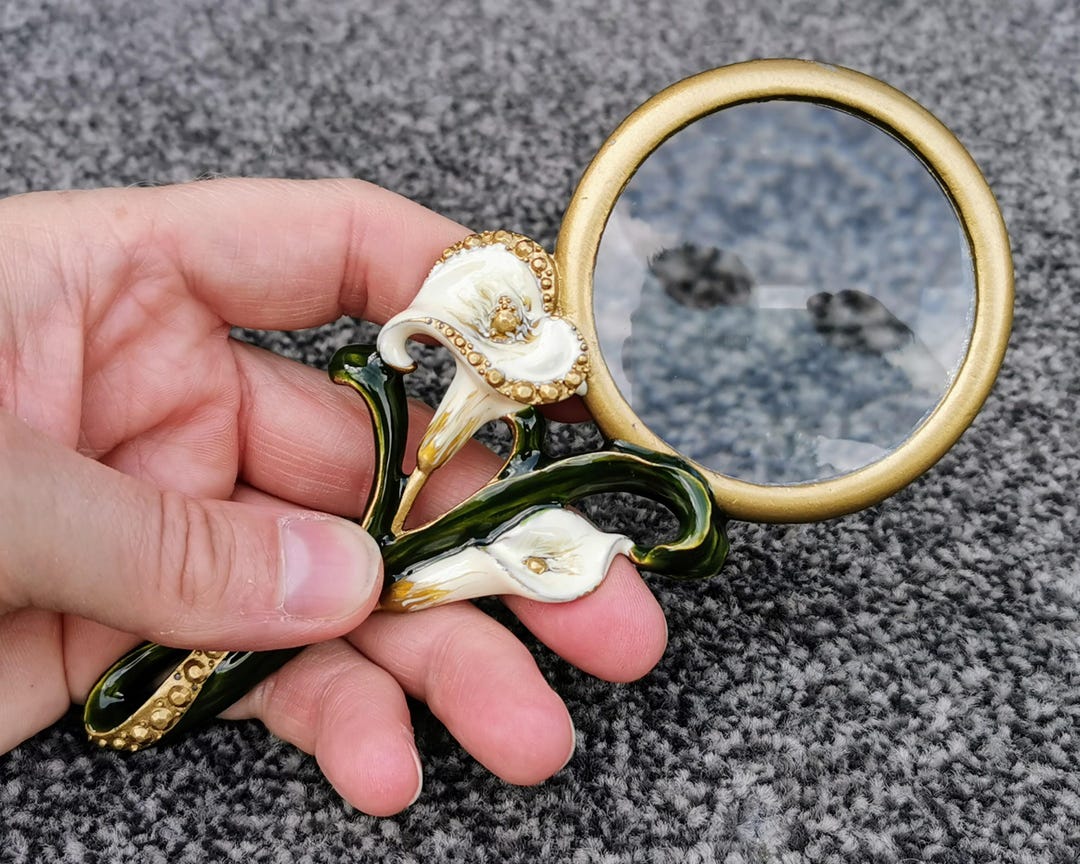 Vintage 6" Magnifying Glass Beautiful Calla Lilly Floral Enamel Handle ...