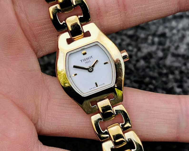 Tissot 1853 Swiss Made Quartz Watch, White Cushion Dial, Gold-plated ...