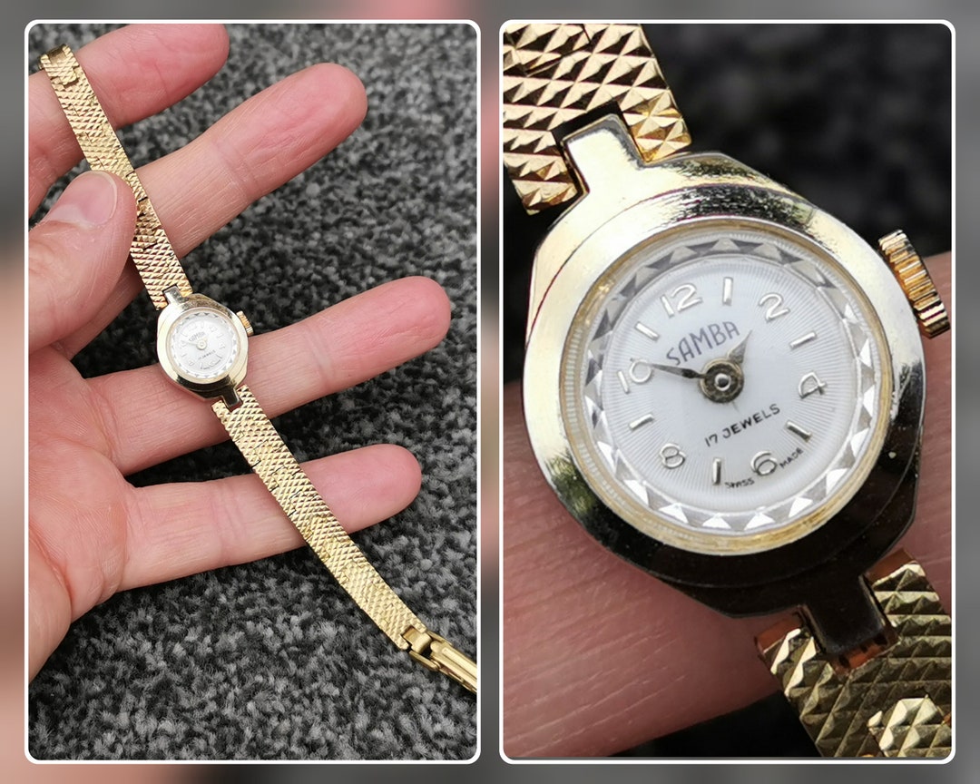 1970s Samba Watch, Swiss Made 17 Jewels, Round Faceted Dial, Gold ...