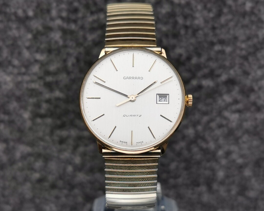 Garrard Quartz Watch, Swiss Made, Round Dial, 18k Gold-plated Bracelet ...