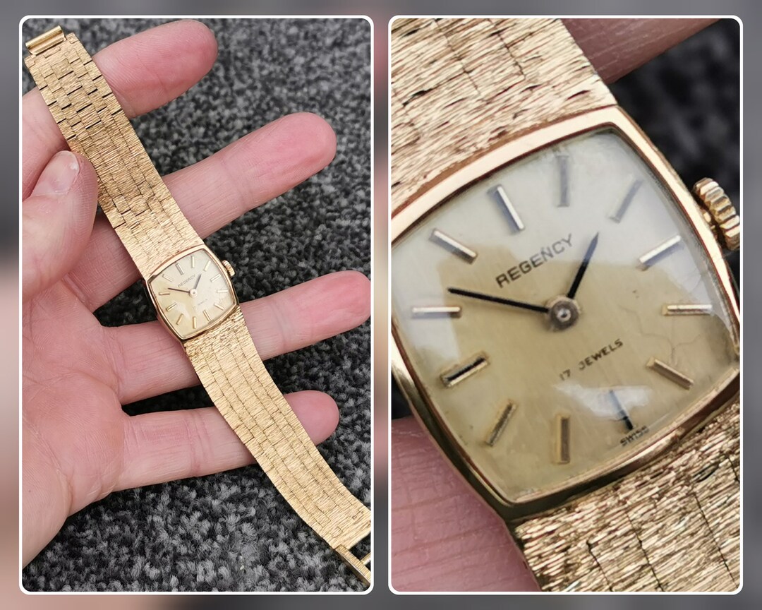 1980s Regency Watch Swiss Made 17 Jewels Gold-plated Bark Effect ...