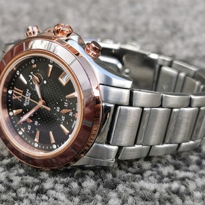 Casio SHEEN Watch Ceramic Rose Gold Bezel, Round Black Dial, Stainless ...