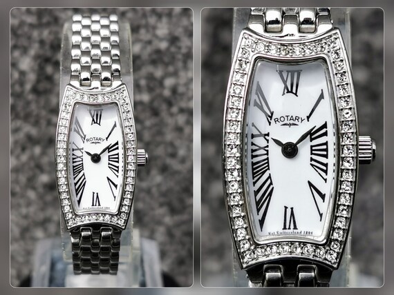 Rotary Cocktail Watch Tonneau Diamante Bezel, Stainle… - Gem