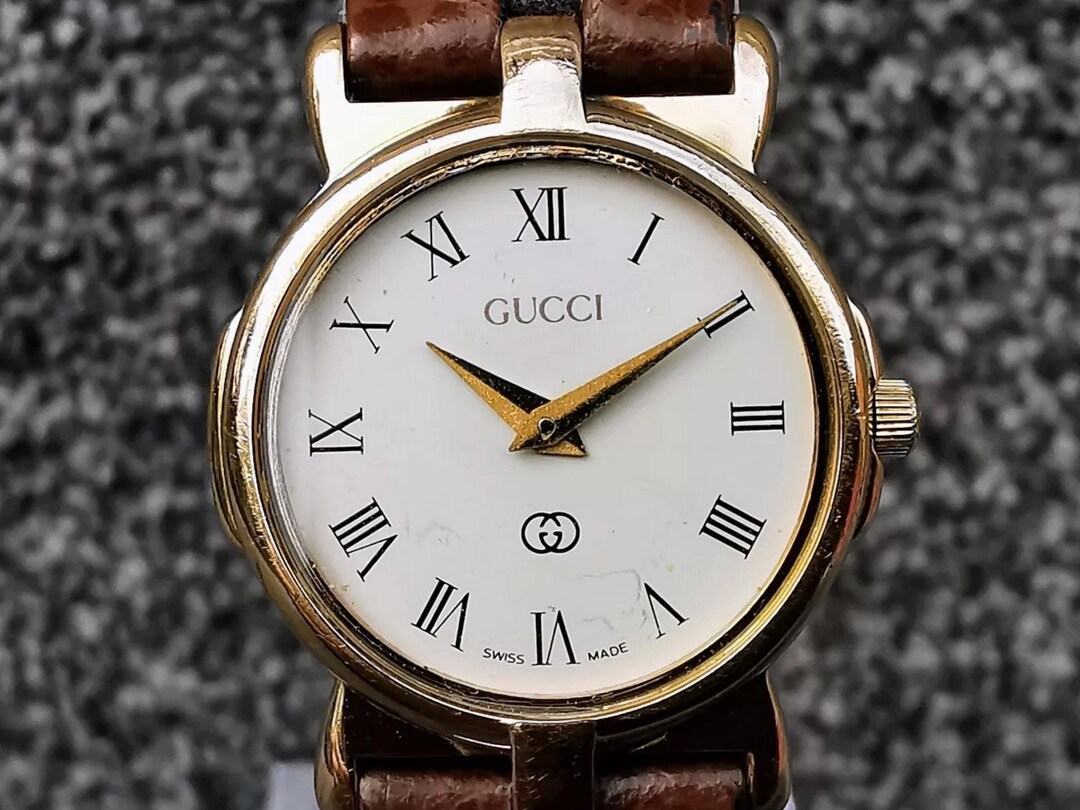 Vintage Gucci Watch, Swiss Made, Brown Leather Strap, Designer Retro ...