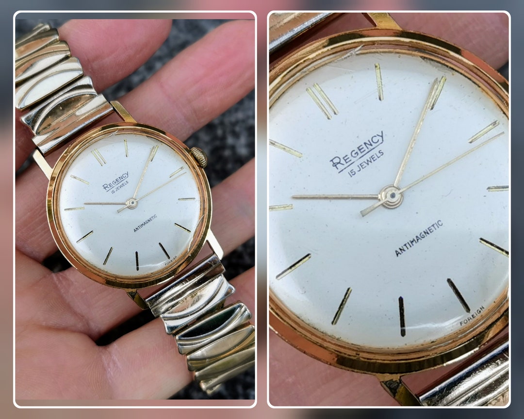1960s Mens Vintage Watch, Regency 15 Jewels, Round Champagne Dial ...
