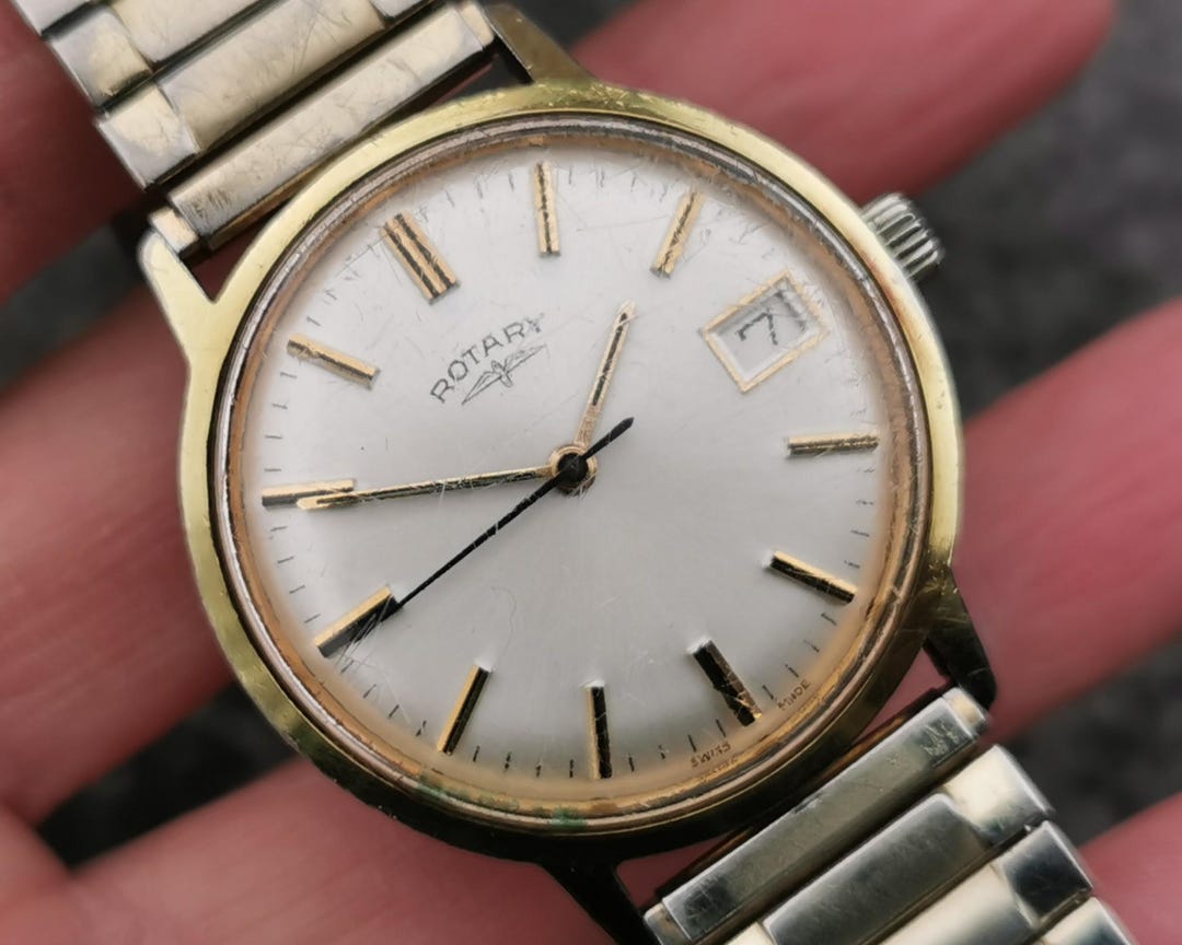 Rotary Hand-wind Watch, Swiss Made, Round Dial, Date, Gold-plated ...