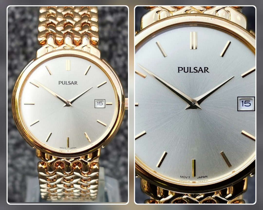 PULSAR Quartz Watch Goldtone Round Dial, Date Indicator, Gold Plated ...
